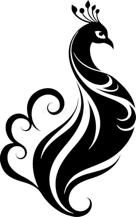 Vintage Peacock Black Stencil Elegant Design Stock Illustration