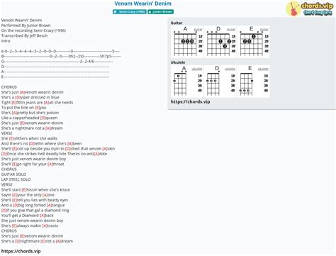 Chord Venom Wearin Denim Tab Song Lyric Sheet Guitar Ukulele Chords Vip