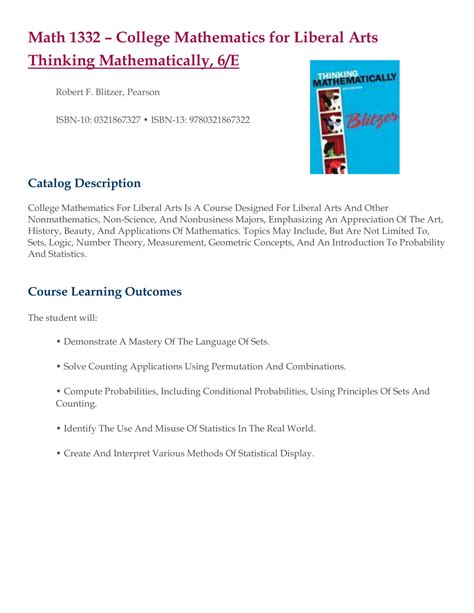 Math 1332 College Mathematics For Liberal Arts