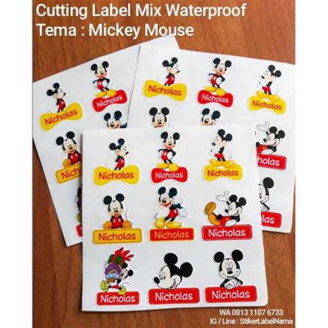 Jual Mickey Mouse ~ Cutting Label Mix Waterproof Stiker Label Nama