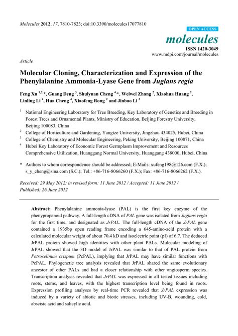 Pdf Molecular Cloning Characterization And Expression Of The