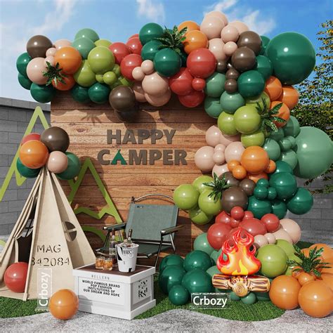 Camping Balloon Arch Kit Dark Sage Green Orange And Brown