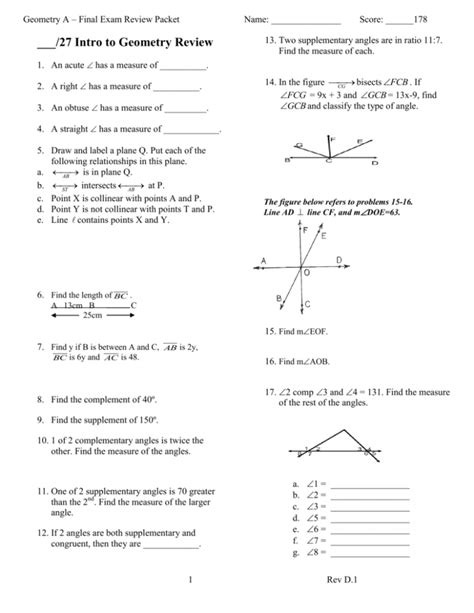 Geometry A Final Exam Review Packet