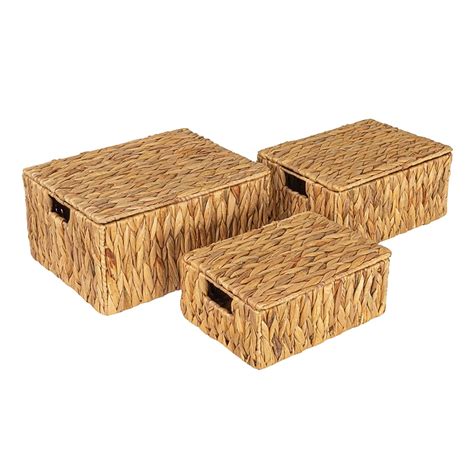 Household Essentials Rectangular Water Hyacinth Nesting Basket Set With
