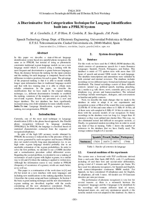 Pdf A Discriminative Text Categorization Technique For Language