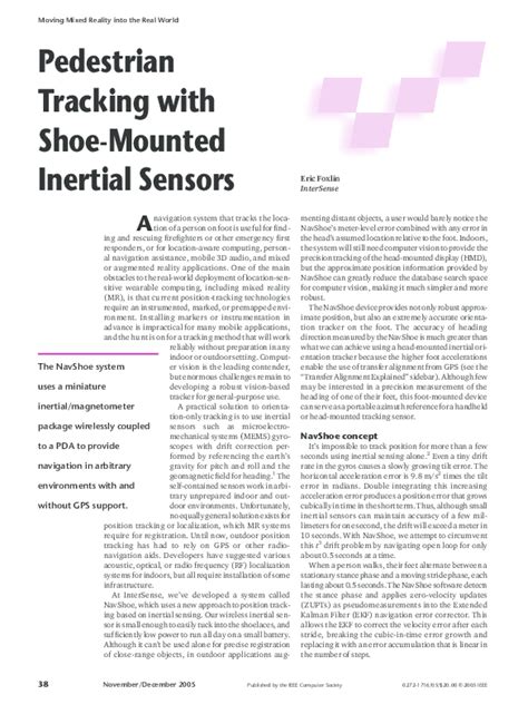 Pdf Pedestrian Tracking With Shoe Mounted Inertial Sensors