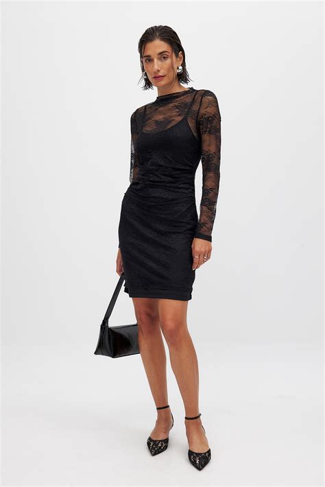 Long Sleeve Lace Mini Dress Black Na Kd