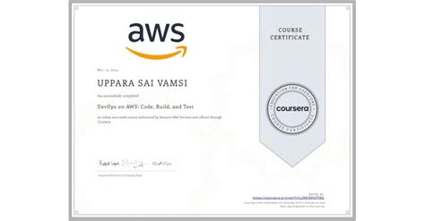 Sai Vamsi On Linkedin Completion Certificate For Devops On Aws Code