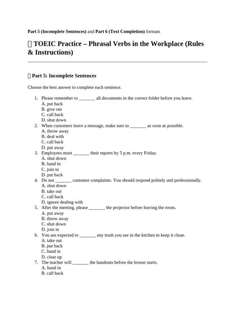 Toeic Reading Part 5 And 6 Pdf