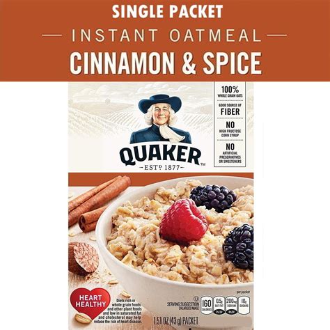 Quaker Instant Oatmeal Packet Cinnamon And Spice 151 Oz Triple Crown