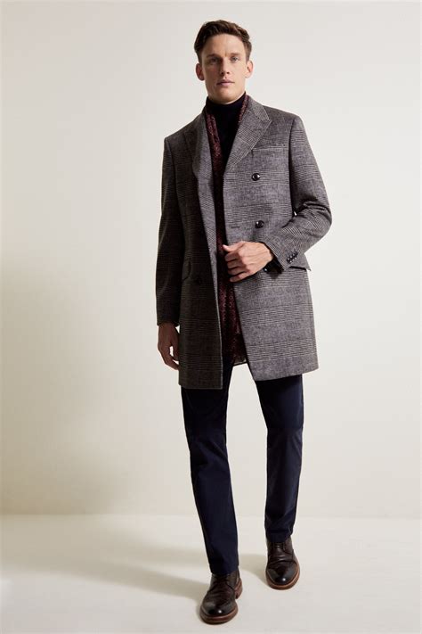 Moss 1851 Tailored Fit Grey Check Double Breasted Overcoat