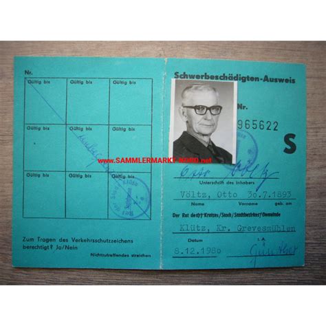 Ddr Schwerbeschädigten Ausweis Sammlermarkt Nord Militärische