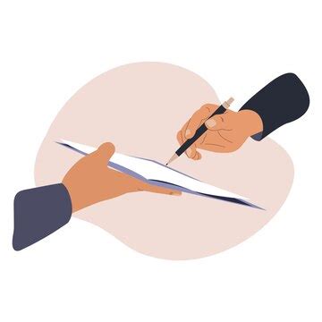 Hands Holding A Pen And Signing A Document Premium Vector
