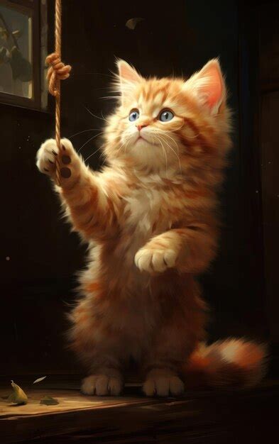 Premium Ai Image Captivating Paw Action With Dangling String