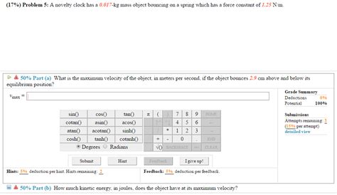 Solved A Novelty Clock Has A 0 017 Kg Mass Object Bouncing
