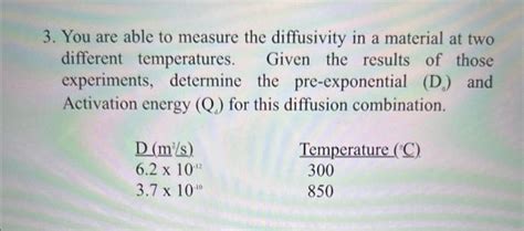 Solved 3 You Are Able To Measure The Diffusivity In A