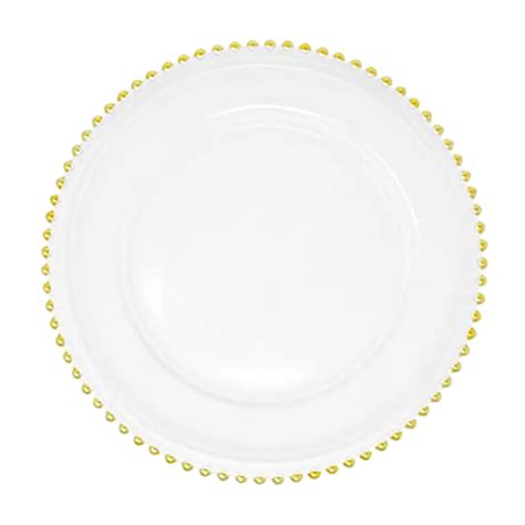 Elegant Set Of 8 Round Gold Beaded Glass Charger Plates For Special