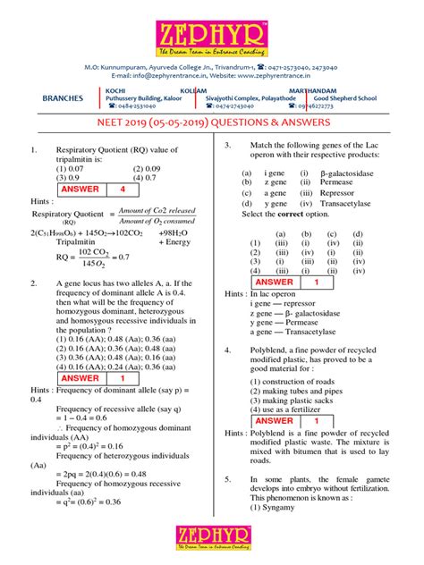 Neet 2020 Previous Year Neet Question Paper With The Answer Key For The Year 2020 Pdf