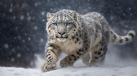 Premium Photo A Majestic Snow Leopard Prowling