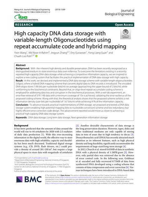PDF High Capacity DNA Data Storage With Variable Length Oligonucleotides Using Repeat