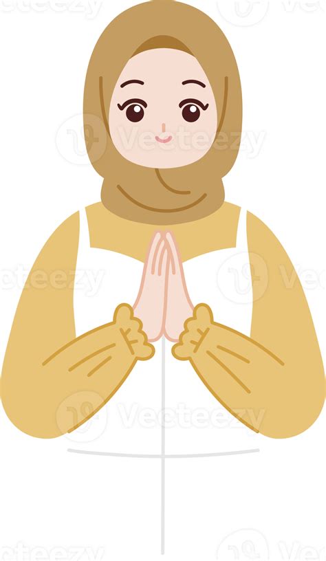 Muslim Hijab Girl Greeting Eid Mubarak Ramadan Cartoon Character 36608881 Png