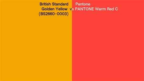 British Standard Golden Yellow Bs2660 0003 Vs Pantone Warm Red C Side