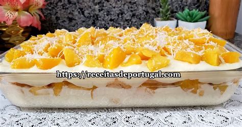 Receitas De Portugal Sobremesa Cremosa De Pêssego E Bolacha Maria E Coco