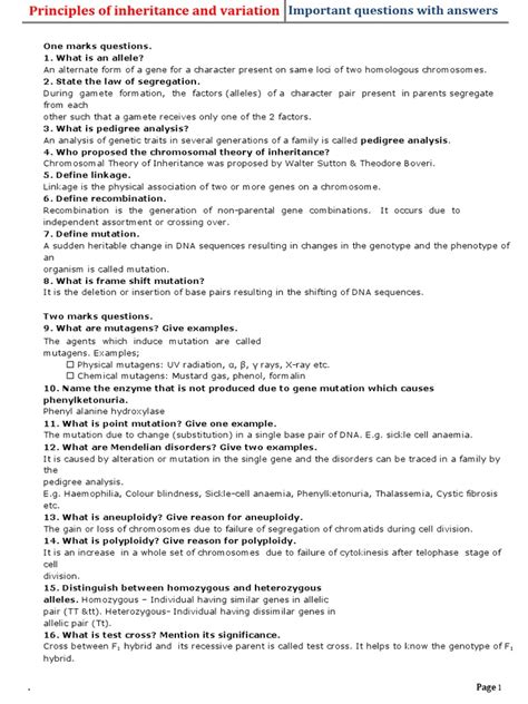principles of inheritance and variations questions with answers pdf