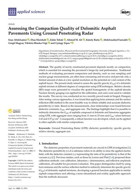 Pdf Assessing The Compaction Quality Of Dolomitic Asphalt Pavements Using Ground Penetrating Radar