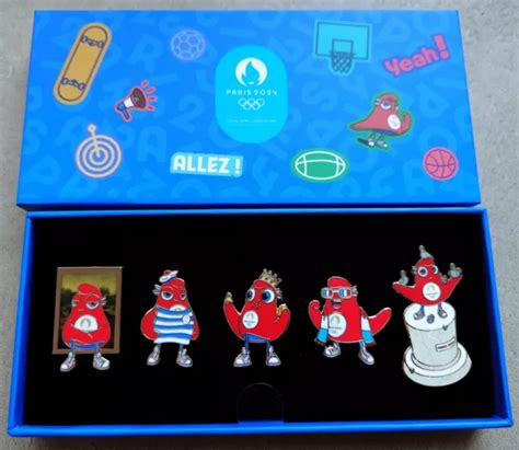 Coffret 5 Pins Collector Jo Paris 2024 Jeux Olympiques Mascotte