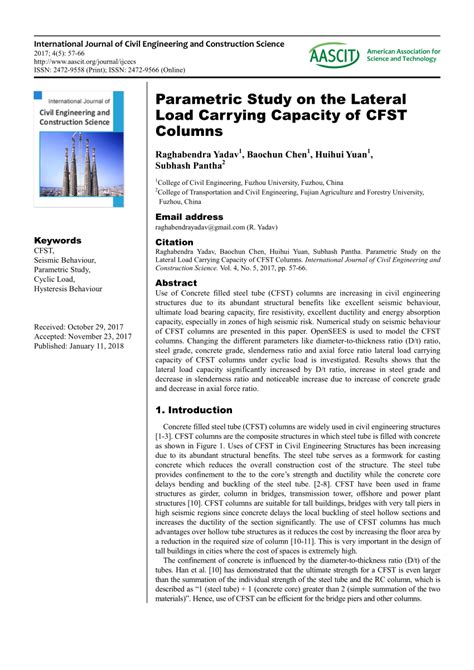 Pdf Parametric Study On The Lateral Load Carrying Capacity Of Cfst Columns