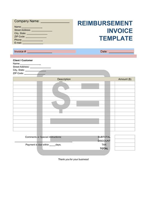 Reimbursement Invoice Template Printable Blank In PDF Word