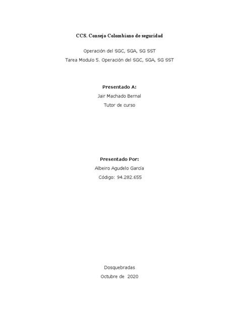 Tarea Modulo 5 Operación Sgc Pdf Sistema De Manejo De Calidad