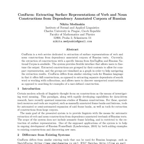 Confarm Extracting Surface Representations Of Verb And Noun