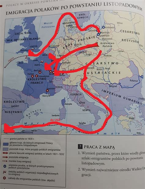 1 Wymień główne państwa do których emigrowali Polacy po powstaniu