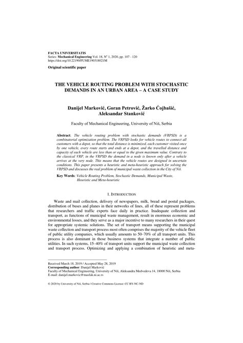 Pdf The Vehicle Routing Problem With Stochastic Demands In An Urban