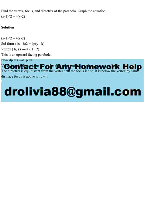 Find The Vertex Focus And Directrix Of The Parabola Graph The Equ Pdf