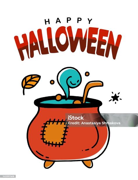 할로윈 인사말 카드 포스터 배너 물약 가마솥 흰색 배경에 낙서 스타일 벡터 디자인의 일러스트 레이 션 10월에 대한 스톡 벡터 아트 및 기타 이미지 Istock