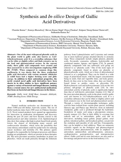 Synthesis And In Silico Design Of Gallic Acid Derivatives Pdf