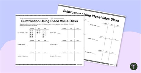 Subtraction Using Place Value Disks Worksheet Teach Starter