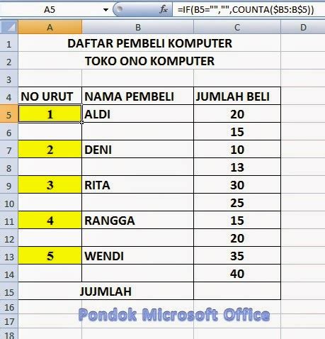 Cara Membuat Nomor Urut Menggunakan Rumus Excel 2007 Fungsi Dan Rumus Excel Lengkap