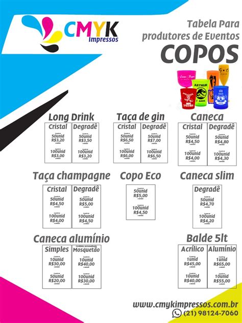 Tabela Para Produtores De Eventos Cmyk Impressos Pdf
