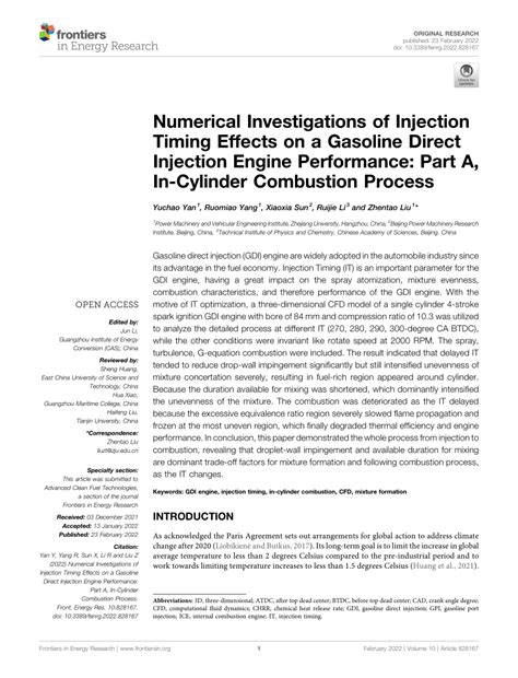 Pdf Numerical Investigations Of Injection Timing Effects On A Gasoline Direct Injection Engine