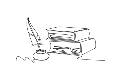 Непрерывное рисование одной линии перо и книги концепция любителей книг