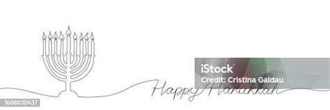 Happy Hanukkah Menorah One Continuous Line Vector Illustration Stock