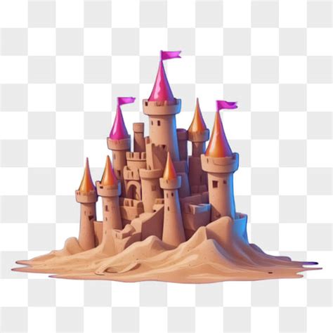 Descarga Castillo De Arena Juguetón Con Banderas Rosas Y Torres