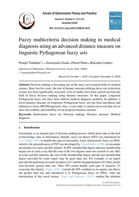 Pdf Annals Of Optimization Theory And Practice Fuzzy Multicriteria