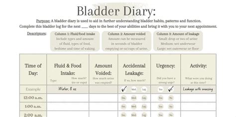 Bladder Diary Printable Digital Download Etsy