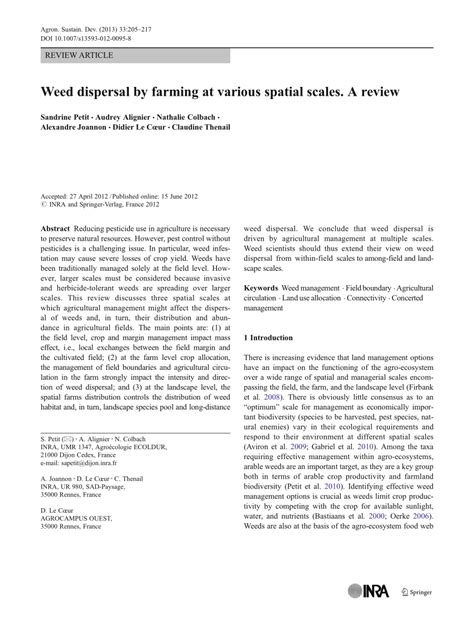 Pdf Weed Dispersal By Farming At Various Spatial Scales A Review