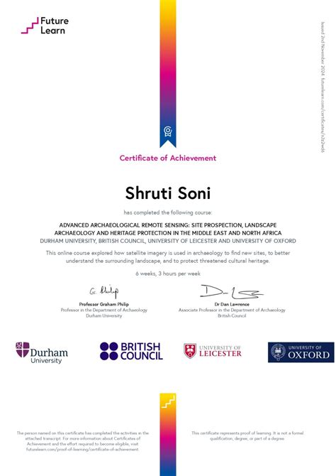 I Have Completed The Course Advanced Archaeological Remote Sensing Site Prospection Landscape